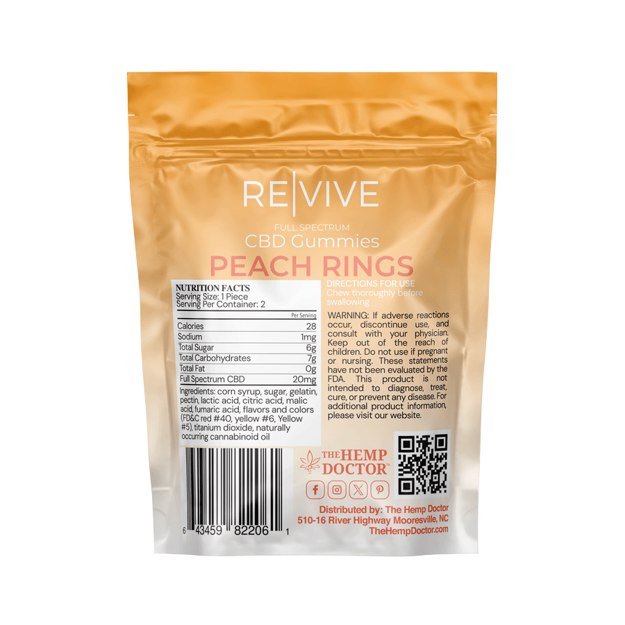 Full Spectrum Peach Rings CBD Gummies - The Hemp Doctor